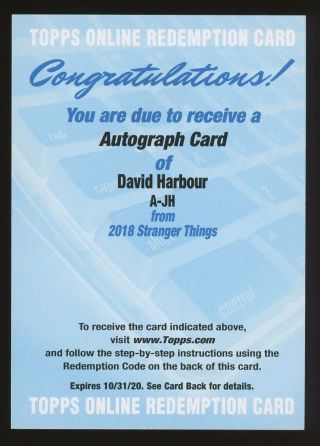 2018 Topps Stranger Things David Harbour Auto Redemption Card A - JH ...
