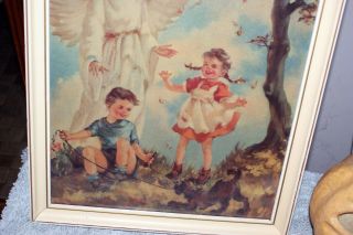 Antique/Vintage Framed Print: Guardian Angel Watching Over Children As ...