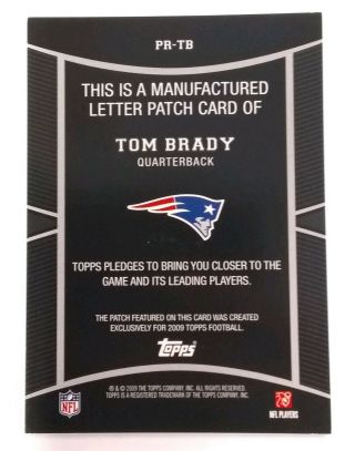 Tom Brady 2009 Topps NFL Letter A Jersey Patch Nameplate Relic Patriots ...