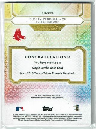 2018 Topps Triple Threads Dustin Pedroia /9 PATCH Jersey Relic Boston ...