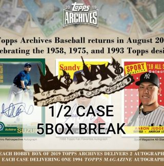 LOS ANGELES DODGERS 2019 TOPPS ARCHIVE BASEBALL 1/2 CASE 5 HOBBY BOX ...