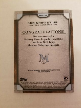 2019 Topps Museum Ken Griffey Jr Quad Jersey Patch Card 6/25 Mariners ...
