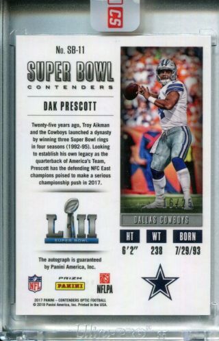 Dak Prescott 2017 Panini Optic Contenders AUTO Autograph Bowl 16/25 ...