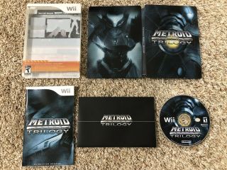 Rare Wii Metroid Prime Trilogy Collector Steel Box /w Instruction Book ...
