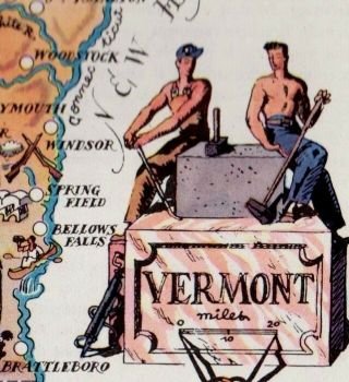 1950s Antique VERMONT State Map Vintage Animated Map Of Vermont Cartoon ...